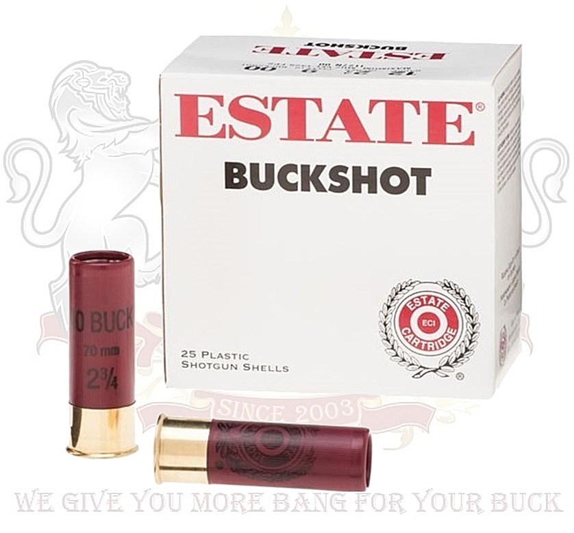 ESTATE SOTGUN AMMUNITION, 12 GAUGE, 2-3/4", 00 BUCKSHOT 9 PELLETS, 25 ...